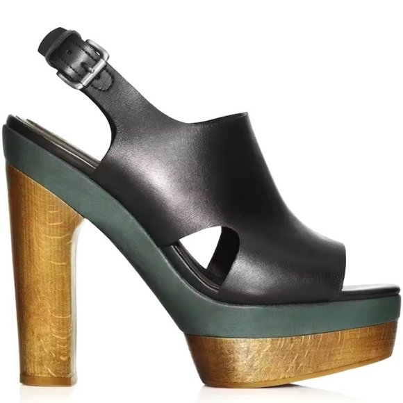 Marni | Shoes | Marni By Hm Platform Heels Chunky Women Shoe Black Leather Wooden Peep 9 | Poshmark